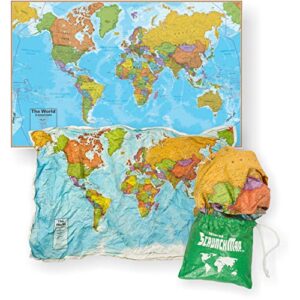 waypoint geographic world scrunchmap, portable, easy-to-store map of the world, water and tear-resistant map, eco-conscious unique gifts, storage bag included, 24" h x 36" w