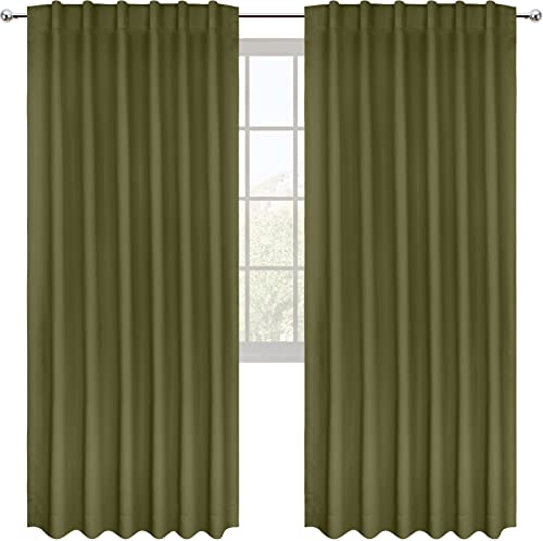 Utopia Bedding Curtain for Bedroom - Rod Pocket Blackout Curtains 84 Inch Length 2 Panels Set - Thermal Curtains & Drapes for Living Room, Bedroom, 52W x 84L Inches, Olive