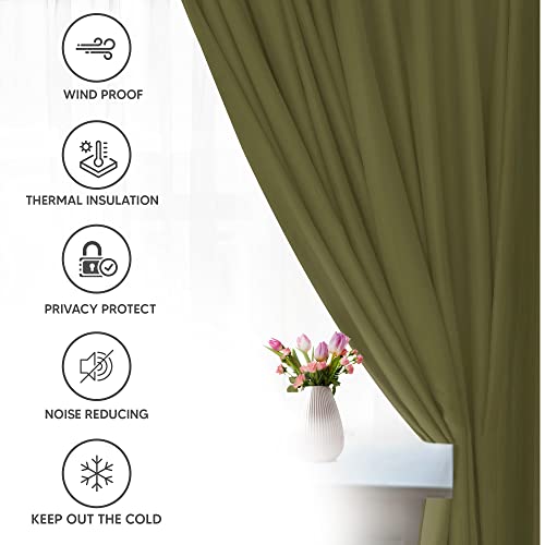 Utopia Bedding Curtain for Bedroom - Rod Pocket Blackout Curtains 84 Inch Length 2 Panels Set - Thermal Curtains & Drapes for Living Room, Bedroom, 52W x 84L Inches, Olive