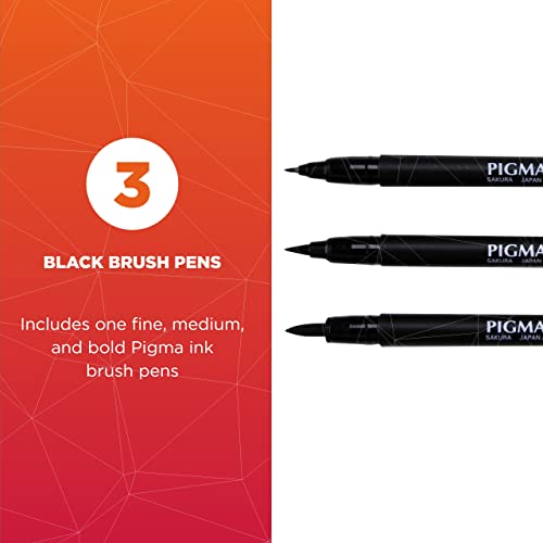 SAKURA Pigma Professional Brush Pens - Archival Black Ink Pens - Pens for Lettering, Modern Calligraphy, or Drawing - Brush Nibs - 3 Pack