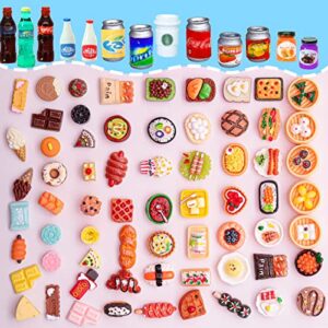 80 Pieces Micro Food & Drink Bottle Toys Mix Random Loaded Fake Doll House Kitchen Accessories Mini Play Fake Resin Doll House (Burger, Pizza, Cake, Ice Cream, Bread)