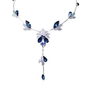 Faship Gorgeous Dark Blue Crystal Floral Necklace Earrings Set - Navy Blue