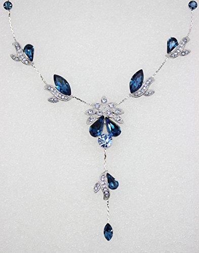 Faship Gorgeous Dark Blue Crystal Floral Necklace Earrings Set - Navy Blue