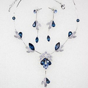 Faship Gorgeous Dark Blue Crystal Floral Necklace Earrings Set - Navy Blue