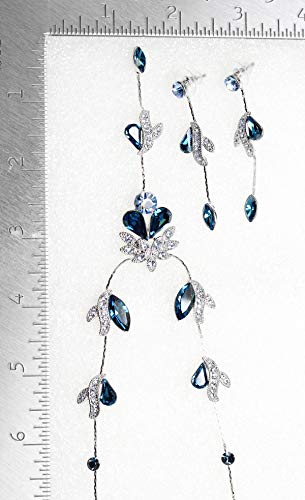 Faship Gorgeous Dark Blue Crystal Floral Necklace Earrings Set - Navy Blue