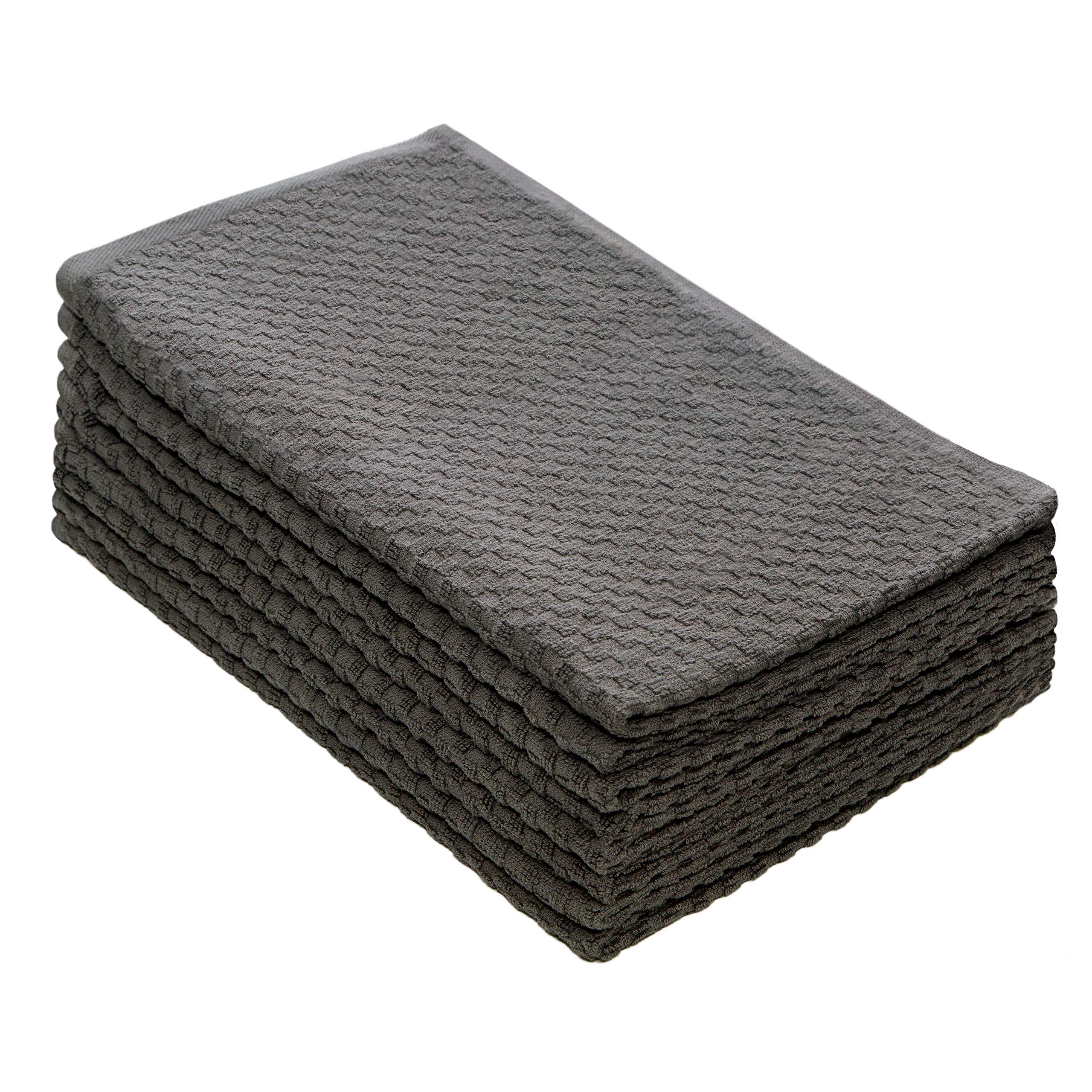 COTTON CRAFT Amazing Kitchen Towels - Set of 8 Terry Towel - 100% Cotton Euro Café Waffle Weave Dish Towel Set - Soft Absorbent Quick Dry Low Lint Reusable Pantry Bar Cleaning Cloth - 16x28 - Charcoal