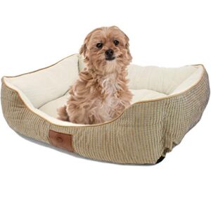 american kennel club small tan dog bed, solid weave cuddler, akc pet cuddler, 26"