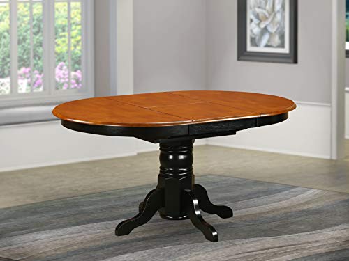 East West Furniture AVT-BLK-TP Avon Kitchen Dining Table - an Oval Wooden Table Top with Butterfly Leaf & Pedestal Base, 42x60 Inch, Black & Cherry