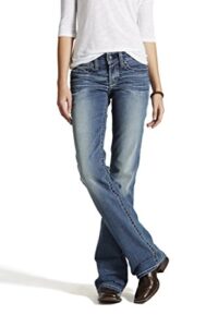 ariat female r.e.a.l. mid rise stretch whipstitch boot cut jean rainstorm 30