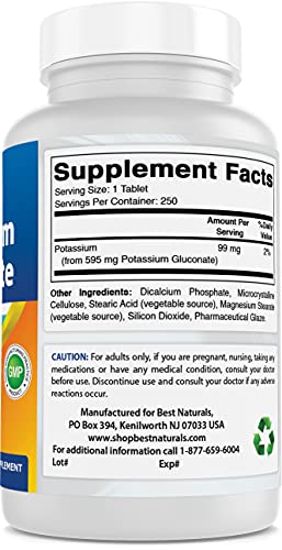 Best Naturals Potassium Gluconate Supplement 595 Mg Tablet, 250Count