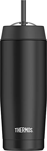 Thermos 18 Ounce Vacuum Insulated Cold Cup with Straw, Black