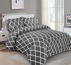 utopia bedding 1 duvet cover with 2 pillow shams - 3 pieces comforter cover with zipper closure - ultra soft brushed microfiber, 90 x 90 inches (queen size, quatrefoil grey)