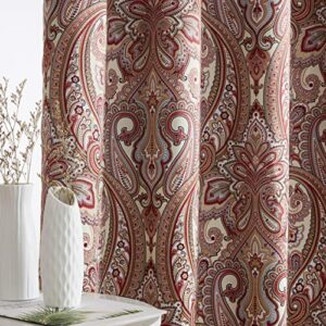 HLC.ME Paris Paisley Decorative Pattern Print Damask Pattern Thermal Insulated Semi-Blackout Energy Savings Room Darkening Grommet Window Curtain Panels for Bedroom - Set of 2 (50 W x 84 L, Spice Red)