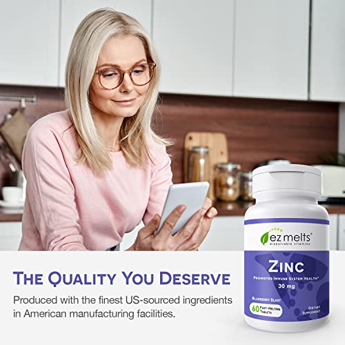 EZ Melts Dissolvable Zinc Supplement 30 mg, Sugar-Free, 2-Month Supply