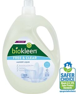 biokleen free & clear natural liquid laundry detergent, plant-based, unscented, ultra-concentrated - 300 loads