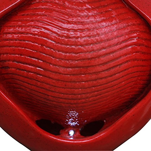 Teamson Home Floor Glazed Pot Water Fountain with Built-in LED Light and Pump for Outdoor Indoor Patio Garden Backyard Decking Home Décor, 17 inch Height, Red