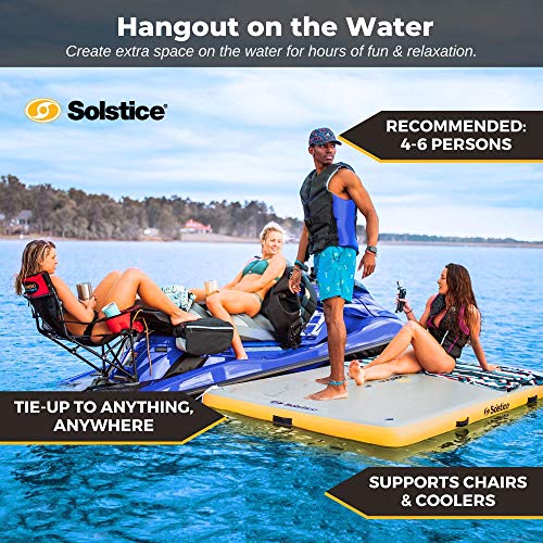 SOLSTICE ORIGINAL Floating Inflatable Dock Platform 8 X 5 FT Float For Lake Boat Pool Ocean | Water Mat Swim Deck Raft For Multiple Adults Kids Dogs | Heavy Duty Dropstitch 6 Inch Thick W/ Bag-&-Pump