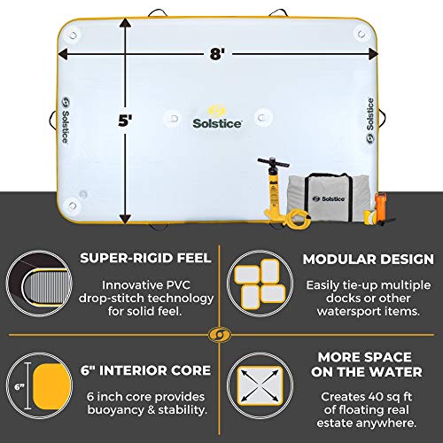 SOLSTICE ORIGINAL Floating Inflatable Dock Platform 8 X 5 FT Float For Lake Boat Pool Ocean | Water Mat Swim Deck Raft For Multiple Adults Kids Dogs | Heavy Duty Dropstitch 6 Inch Thick W/ Bag-&-Pump