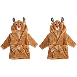 hudson baby unisex baby plush animal face bathrobe, boy reindeer, 0-9 months