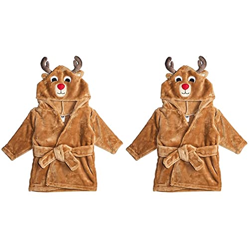 Hudson Baby Unisex Baby Plush Animal Face Bathrobe, Boy Reindeer, 0-9 Months