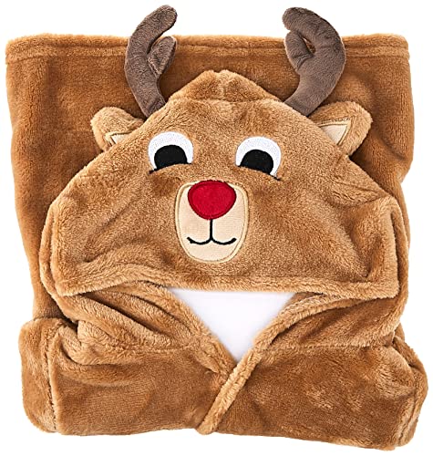 Hudson Baby Unisex Baby Plush Animal Face Bathrobe, Boy Reindeer, 0-9 Months