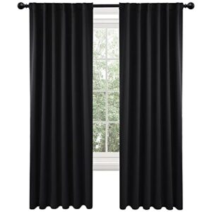 deconovo blackout curtains 84 inches long, black blackout curtains for bedroom - 2 panels, 52x84 inch, room darkening curtains for living room, back tab and rod pocket black curtains