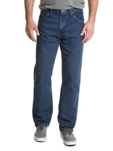 wrangler authentics men's classic 5-pocket relaxed fit cotton jean, dark stonewash, 34w x 32l