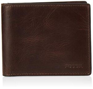 fossil men's derrick leather rfid-blocking bifold with flip id wallet, dark brown, (model: ml3681201)