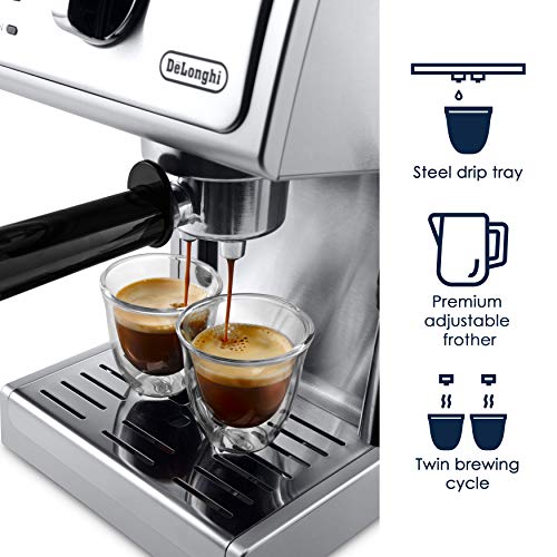 De'Longhi Bar Pump Espresso and Cappuccino Machine, 15", Stainless Steel