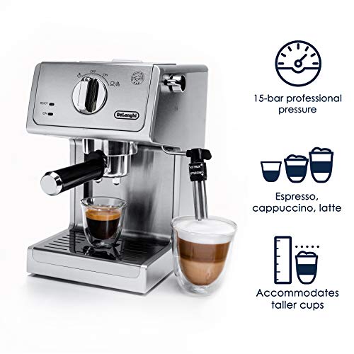 De'Longhi Bar Pump Espresso and Cappuccino Machine, 15", Stainless Steel