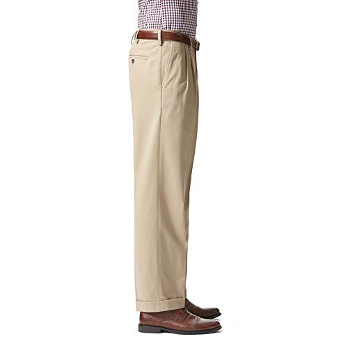 Dockers Men's Relaxed Fit Comfort Pants-Pleated, British Khaki, 40W x 32L