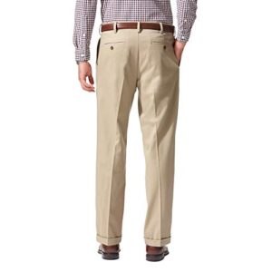 Dockers Men's Relaxed Fit Comfort Pants-Pleated, British Khaki, 40W x 32L