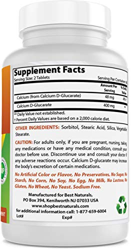 Best Naturals Calcium D-Glucarate 200 mg 120 Tablets