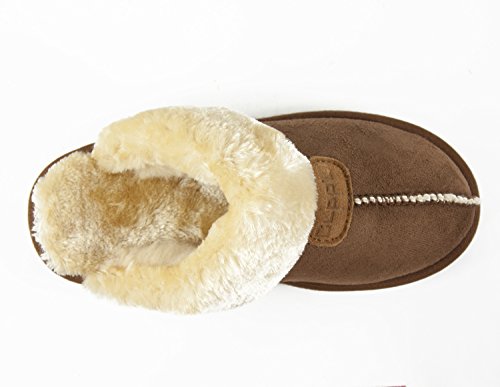 CLPP'LI Womens Slip on Faux Fur Warm Winter Mules Fluffy Suede Comfy Slippers-Tan-8