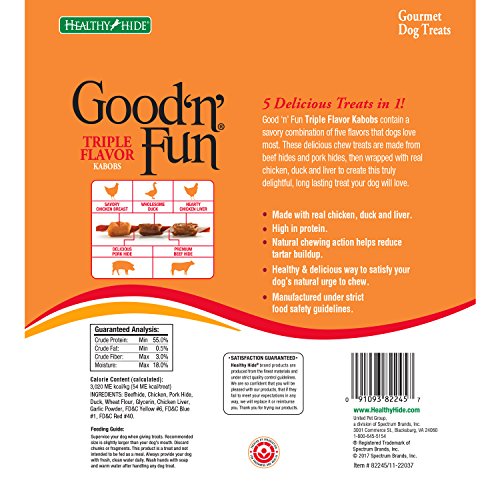 Good'n'Fun Triple Flavored Rawhide Kabobs for Dogs, Treat Your Dog 12-Ounce | 18 Count