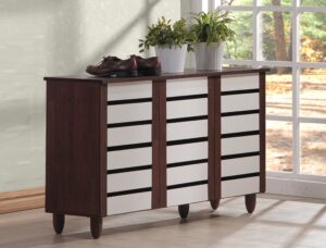 baxton studio wholesale interiors gisela oak and white 2-tone shoe cabinet with 3 doors