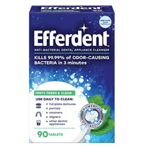 efferdent retainer cleaning tablets, denture cleanser tablets for dental appliances, fresh & clean, minty fresh, 90 tablets