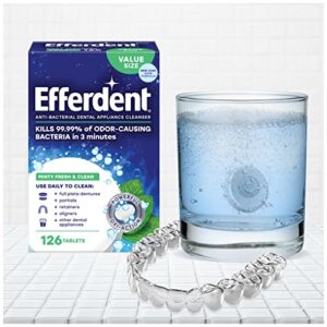 Efferdent Retainer Cleaning Tablets, Denture Cleanser Tablets for Dental Appliances, Fresh & Clean, Minty Fresh, 90 Tablets