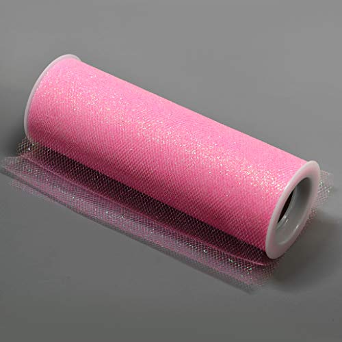 Expo International Decorative Glitter Tulle, Roll/Spool of 6 Inches X 10 Yards, Polyester-Made Tulle Fabric, Glittery Finish, Versatile, Easy-to-Use, Pink