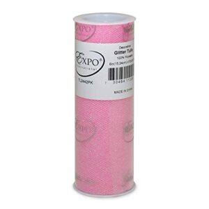 Expo International Decorative Glitter Tulle, Roll/Spool of 6 Inches X 10 Yards, Polyester-Made Tulle Fabric, Glittery Finish, Versatile, Easy-to-Use, Pink