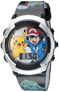 accutime kids pokemon ash & pikachu digital lcd quartz multicolor wrist watch with black strap, cool inexpensive gift & party favor for boys, girls, adults all ages (model: pok3018)