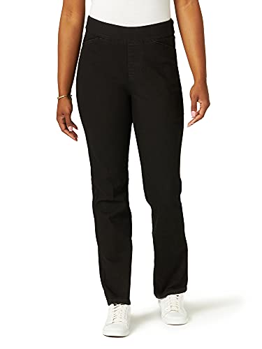 Chic Classic Collection Women's Easy-Fit Elastic-Waist Pant, Black Denim, 10 Petite