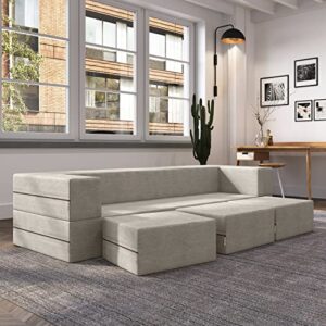 jaxx zipline convertible sleeper sofa & three ottomans/california king-size bed, dove grey