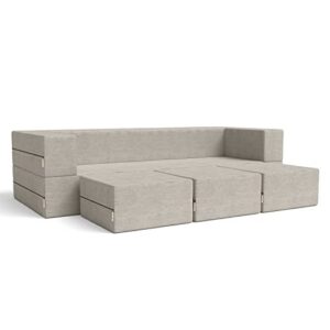 Jaxx Zipline Convertible Sleeper Sofa & Three Ottomans/California King-Size Bed, Dove Grey