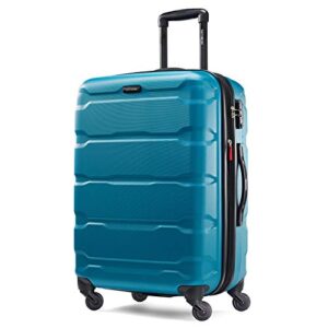 samsonite omni pc hardside expandable luggage with spinner wheels, checked-medium 24-inch, caribbean blue