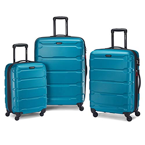 Samsonite Omni PC Hardside Expandable Luggage with Spinner Wheels, Checked-Medium 24-Inch, Caribbean Blue