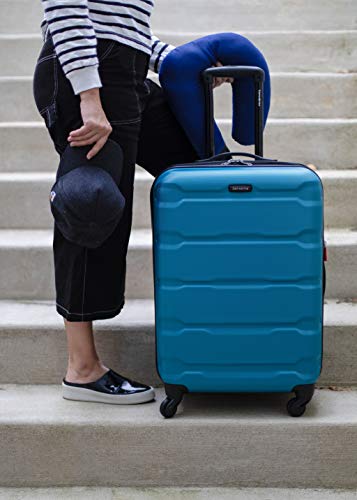 Samsonite Omni PC Hardside Expandable Luggage with Spinner Wheels, Checked-Medium 24-Inch, Caribbean Blue