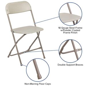 Flash Furniture Hercules Series Plastic Folding Chair - Beige - 650LB Weight Capacity Comfortable Event Chair - Lightweight Folding Chair