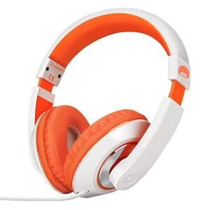 rockpapa comfort kids headphones for school, lightweight childrens boys girls teens over-ear headphones wired 3.5mm for cd dvd player tablet phone travel white/orange