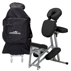 STRONGLITE Portable Massage Chair Ergo Pro II - Ultra-Strong, Lightweight, Folding Tattoo Spa Massage Chair with Wheels & Carry Case (600lbs Working Weight), Aluminum, Black